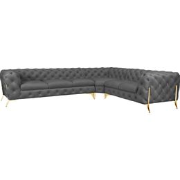 Chesterfield-Sofa LEONIQUE "Amaury L-Form", grau, B:323cm H:75cm T:264cm, Struktur (100% Polyester);Samtoptik (100% Polyester), Sofas, großes Ecksofa, Chesterfield-Optik, Breite 323 cm, Fußfarbe wählbar