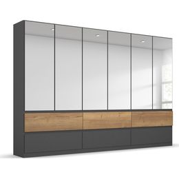 Drehtürenschrank Rauch "Winnipeg" Schränke Gr. B/H/T: 271 cm x 210 cm x 56 cm, Ohne Beleuchtung, 6 St., grau (graumetallic) grifflose Front, Schubkästen m. Griffmulde, auch mit Beleuchtung