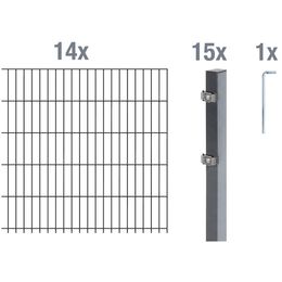 Alberts Doppelstabmattenzaun "Grundset" Zaunelemente Höhe: 80 - 160 cm, Gesamtlänge: 4 - 30 m, zum Einbetonieren Gr. H/L: 120 cm x 28 m, Pfosten: 15 St., grau (anthrazit)