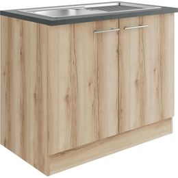 Spülenschrank Optifit "Bella" Schränke Gr. B/H/T: 100 cm x 84,8 cm x 60 cm, 2 St., beige (wildeiche, wildeiche, anthrazit) Breite 100 cm, mit Edelstahl-Einbauspüle