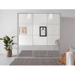 Schwebetürenschrank Rauch "Oteli" Schränke Gr. B/H/T: 211 cm x 214 cm x 68 cm, mit LED-Beleuchtung, 3 St., grau (seidengrau) Schwebetürenschränke und Schiebetürenschränke mit Spiegelfront Passepartout optional Beleuchtung