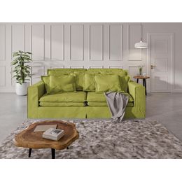 4-Sitzer Home Affaire "ALISSAS mit vielen Kissen, Biesen an den Kissen", gr&uuml;n, B:240cm H:94cm T:146cm, 92% Polyester, 8% Nylon, Sofas, Hussenoptik, mit kleinen Taschen an der Seite zum Verstauen