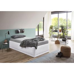 Polsterbett "Texel", weiß, B:126cm H:42cm L:206cm, Bezug Bett: Veloursstoff 100% Polyester oder Microfaser (100% Polyester);Bonnell-Federkernmatratze: 51% Polypropylen, 39% Polyester und 10% Baumwolle;Kaltschaummatratze: 100% Polyester, Bezug abnehm- und waschbar bis 60C;Kissenbezug: 100% Polyester, Füllung : 100% Polyester (Hohlfaser), Westfalia Schlafkomfort, Betten, Komforthöhe mit Zierkissen, 