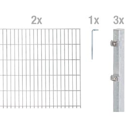 Alberts Doppelstabmattenzaun "Grundset" Zaunelemente Höhe: 80 - 160 cm, Gesamtlänge: 4 - 30 m, zum Einbetonieren Gr. H/L: 140 cm x 4 m H/L: 140 cm, silberfarben Zaunelemente