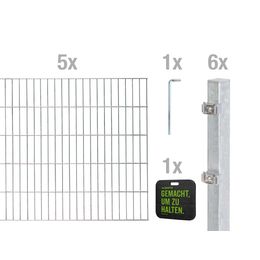 Alberts Doppelstabmattenzaun "Grundset" Zaunelemente Höhe: 80 - 160 cm, Gesamtlänge: 4 - 30 m, zum Einbetonieren Gr. H/L: 140 cm x 10 m, silberfarben Zaunelemente