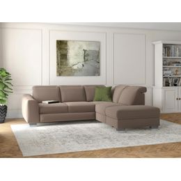 Sit & More Ecksofa SIT & MORE "Dundee L-Form", grau (taupe), B:263cm H:86cm T:219cm, Sofas, Ecksofa, mit Federkern und Edelstahlf&uuml;&szlig;en, wahlweise mit Kopfteilverstellung