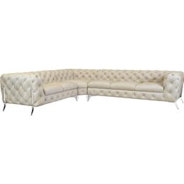 Chesterfield-Sofa LEONIQUE "Amaury L-Form", beige, B:323cm H:75cm T:264cm, Struktur (100% Polyester);Samtoptik (100% Polyester), Sofas, großes Ecksofa, Chesterfield-Optik, Breite 323 cm, Fußfarbe wählbar