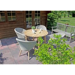 Garten-Essgruppe Garden Pleasure "Tischgruppe »OAKLAND/ARVARDA Set 01«" Sitzmöbel-Sets pfeffergrau, brushed wash Outdoor Möbel 4 Sessel, Tisch LxB: 200x100 cm, inkl Auflagen