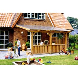 Skan Holz Terrassendach SKANHOLZ "Rimini" Terrassenüberdachungen Gr. B/H/T: 434 cm x 266 cm x 300 cm, naturbelassen, beige (natur) Überdachungen 434 cm Breite, verschiedene Tiefen