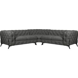 Chesterfield-Sofa LEONIQUE "Amaury L-Form", grau, B:264cm H:75cm T:262cm, Struktur (100% Polyester);Samtoptik (100% Polyester), Sofas, Chesterfield-Optik, Breite/Tiefe je 262 cm, Fußfarbe wählbar