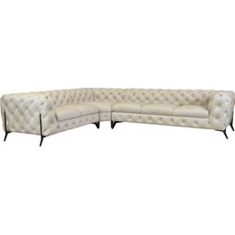 Chesterfield-Sofa LEONIQUE "Amaury L-Form", beige, B:323cm H:75cm T:264cm, Struktur (100% Polyester);Samtoptik (100% Polyester), Sofas, großes Ecksofa, Chesterfield-Optik, Breite 323 cm, Fußfarbe wählbar