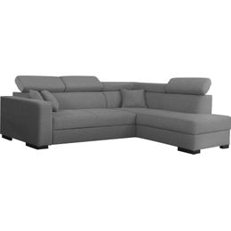 Ecksofa Home Affaire "Tulio L-Form", grau (ash), B:267cm H:95cm T:198cm, Struktur fein (100% Polyester);Struktur (100% Polyester);Samtstruktur (100% Polyester), Sofas, Ecksofa, wahlweise mit Bettfunktion und Bettkasten, incl. 3 Zierkissen