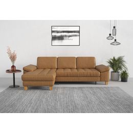 Sit & More Ecksofa SIT & MORE "Westham L-Form", braun (cognac), B:275cm H:88cm T:172cm, 100% Polyester, Sofas, Ecksofa, mit Recamiere, mit oder ohne Bettfunktion, Bettkasten, F&uuml;&szlig;e Eiche
