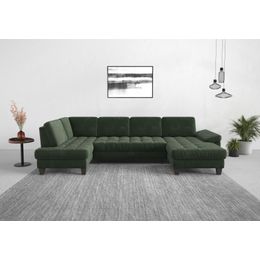 Sit & More Wohnlandschaft SIT & MORE "Westham U-Form", gr&uuml;n (jungle), B:338cm H:88cm T:172cm, 90% Polyester 10%Polyamid, Sofas, Wohnlandschaft, wahlweise mit Bettfunktion, Bettkasten, Sitztiefenverstellung