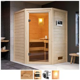 Welltime Sauna "Anni" Saunen 3,6-kW-Plug & Play Ofen mit ext. Steuerung beige (naturbelassen) Saunen