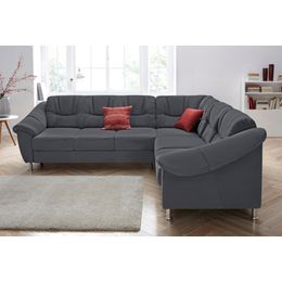 Sit & More Ecksofa SIT & MORE "Salsa L-Form", grau (dunkelgrau), B:264cm H:86cm T:244cm, Bedruckte Microfaser (100% Polyester);Luxus-Microfaser ALTARA NUBUCK (100% Polyester);Struktur (100% Polypropylen), Sofas, Ecksofa, mit Federkern, wahlweise mit Bettfunktion