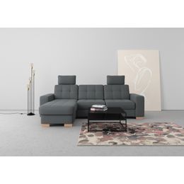 Sit & More Ecksofa SIT & MORE "Quincy L-Form", grau (dunkelgrau), B:252cm H:82cm T:161cm, Sofas, Ecksofa, wahlweise mit Bettfunktion und Bettkasten