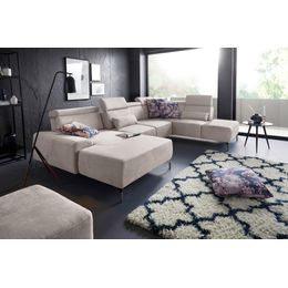 Sit & More Wohnlandschaft SIT & MORE "Gizeh U-Form", beige (elfenbein), B:340cm T:230cm, Sofas, Wohnlandschaft, 15 cm Fu&szlig;h&ouml;he, inklusive Sitztiefenverstellung und Kopfteilverstellung