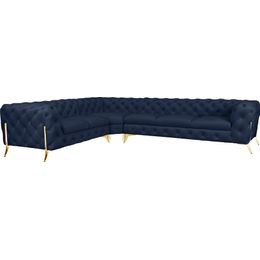Chesterfield-Sofa LEONIQUE "Amaury L-Form", blau, B:323cm H:75cm T:264cm, Struktur (100% Polyester);Samtoptik (100% Polyester), Sofas, großes Ecksofa, Chesterfield-Optik, Breite 323 cm, Fußfarbe wählbar