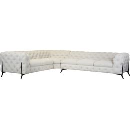 Chesterfield-Sofa LEONIQUE "Amaury L-Form", beige, B:323cm H:75cm T:264cm, Struktur (100% Polyester);Samtoptik (100% Polyester), Sofas, großes Ecksofa, Chesterfield-Optik, Breite 323 cm, Fußfarbe wählbar