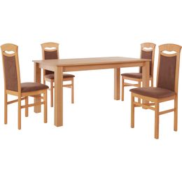 Essgruppe Home Affaire "Luisa + Franz Set", braun (braun, natur), B:160cm H:76cm T:80cm, FSC-zertifiziertes Massivholz, Sitzmöbel-Sets, Buche Massivholz