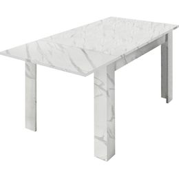 Esstisch Inosign "Carrara" Tische Gr. B/H/T: 137 cm x 79 cm x 90 cm, Ansteckplatte, weiß (weiß marmor, optik, optik) Ausziehbare Esstische Breite 137-185 cm, inkl. Ansteckplatte