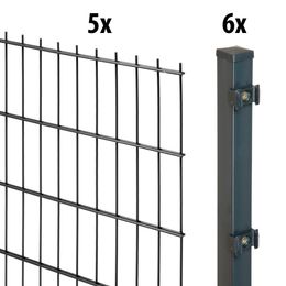 GARDEN 'N' MORE Doppelstabmattenzaun "Standard" Zaunelemente 5 Elemente für 10 m, LxH: 200 x 163 cm, mit 6 Pfosten Gr. H/L: 160cm x 10 m, Pfosten: 6 St., grau (anthrazit)