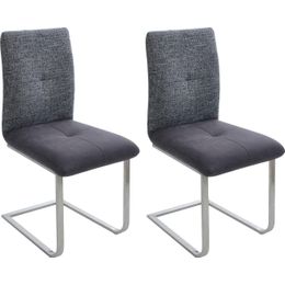 K+w Komfort & Wohnen Freischwinger K+W KOMFORT & WOHNEN "Giacomo II", grau (anthrazit, edelstahloptik), B:46cm H:90cm T:62cm, Polyester, Stühle, mit Metallgriff am Rücken, Sitz und Rücken gesteppt in Materialmix