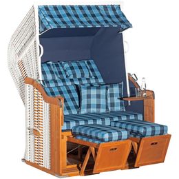 Strandkorb SUNNYSMART "Rustikal 255 Plus" Strandkörbe weiß (korpus: holzfarben bezug:) Strandkörbe 2-Sitzer, komplett montiert, Oberkorb in einem Stück geflochten