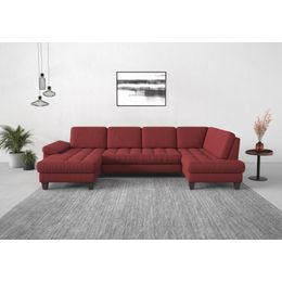 Sit & More Wohnlandschaft SIT & MORE "Westham U-Form", rot (bordeaux), B:338cm H:88cm T:172cm, 100% Polyester, Sofas, Wohnlandschaft, wahlweise mit Bettfunktion, Bettkasten, Sitztiefenverstellung
