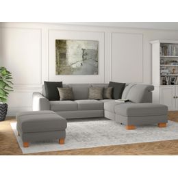 Sit & More Ecksofa SIT & MORE "Dundee L-Form", grau, B:263cm H:86cm T:219cm, Sofas, Ecksofa, mit Federkern und Massivholzf&uuml;&szlig;en, wahlweise mit Kopfteilverstellung