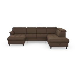 Sit & More Wohnlandschaft SIT & MORE "Marano U-Form", braun, B:304cm T:216cm, 100% Polyester, Sofas, Wohnlandschaft, inklusive Kopfteilverstellung, wahlweise mit Bettfunktion, Bettkasten