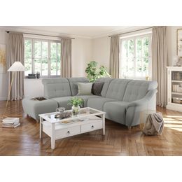 Ecksofa Home Affaire "Boston L-Form", grau (hellgrau), B:272cm, Struktur (100% Polyester);Luxus-Microfaser Florence (100% Polyester);Chenille (100% Polyester);NaturLEDER (reines Rindsleder), Sofas, Ecksofa, Kopfteilverstellung an jeder Sitzfl&auml;che, wahlweise Relaxfunktion