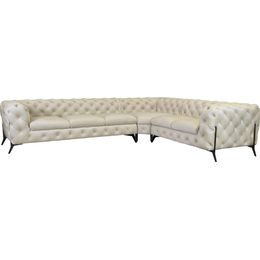 Chesterfield-Sofa LEONIQUE "Amaury L-Form", beige, B:323cm H:75cm T:264cm, Struktur (100% Polyester);Samtoptik (100% Polyester), Sofas, großes Ecksofa, Chesterfield-Optik, Breite 323 cm, Fußfarbe wählbar