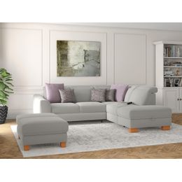 Sit & More Ecksofa SIT & MORE "Dundee L-Form", silber, B:263cm H:86cm T:219cm, Sofas, Ecksofa, mit Federkern und Massivholzf&uuml;&szlig;en, wahlweise mit Kopfteilverstellung