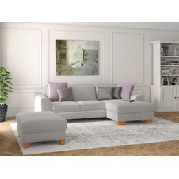 Sit & More Ecksofa SIT & MORE "Dundee L-Form", silber, B:264cm H:86cm T:175cm, Sofas, Ecksofa, mit Federkern und Massivholzf&uuml;&szlig;en, wahlweise mit Kopfteilverstellung
