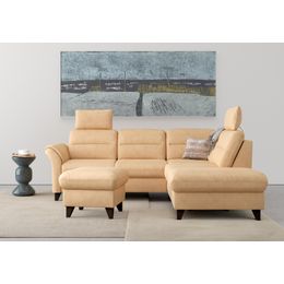 Sit & More Ecksofa SIT & MORE "Mellum L-Form", braun (macciato), B:253cm H:87cm T:212cm, 100% Polyester, Sofas, Ecksofa, Federkern, wahlweise mit Bettfunktion, Stauraum und Armteilfunktion