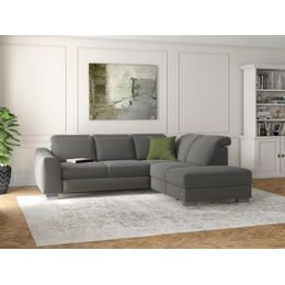 Sit & More Ecksofa SIT & MORE "Dundee L-Form", grau, B:263cm H:86cm T:219cm, Sofas, Ecksofa, mit Federkern und Edelstahlf&uuml;&szlig;en, wahlweise mit Kopfteilverstellung