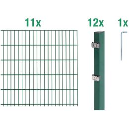 Alberts Doppelstabmattenzaun "Grundset" Zaunelemente Höhe: 80 - 160 cm, Gesamtlänge: 4 - 30 m, zum Einbetonieren Gr. H/L: 100 cm x 22 m H/L: 100 cm, grün Zaunelemente