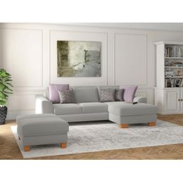 Sit & More Ecksofa SIT & MORE "Dundee L-Form", silber, B:264cm H:86cm T:175cm, Sofas, Ecksofa, mit Federkern und Massivholzf&uuml;&szlig;en, wahlweise mit Kopfteilverstellung