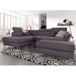 Sit & More Ecksofa SIT & MORE "Avignon L-Form", grau (dunkelgrau), B:269cm H:97cm T:228cm, Struktur fein ( 100% Polyester);Struktur (100% Polyester);Struktur grob ( 100% Polypropylen), Sofas, Ecksofa, inklusive Kopfteilverstellung, wahlweise mit Bettfunktion