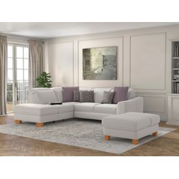 Sit & More Ecksofa SIT & MORE "Dundee L-Form", silber, B:263cm H:86cm T:219cm, Sofas, Ecksofa, mit Federkern und Massivholzf&uuml;&szlig;en, wahlweise mit Kopfteilverstellung