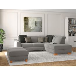 Sit & More Ecksofa SIT & MORE "Dundee L-Form", grau, B:263cm H:86cm T:219cm, Sofas, Ecksofa, mit Federkern und Massivholzf&uuml;&szlig;en, wahlweise mit Kopfteilverstellung