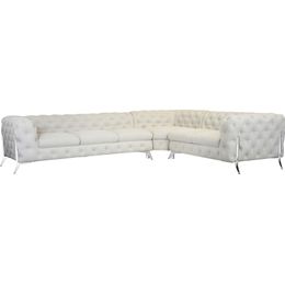 Chesterfield-Sofa LEONIQUE "Amaury L-Form", beige, B:323cm H:75cm T:264cm, Struktur (100% Polyester);Samtoptik (100% Polyester), Sofas, großes Ecksofa, Chesterfield-Optik, Breite 323 cm, Fußfarbe wählbar