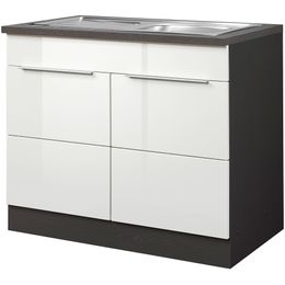 Spülenschrank KOCHSTATION "KS-Brindisi" Schränke Gr. B/H/T: 100 cm x 85 cm x 60 cm, 2 St., weiß (weiß hochglanz, grafit) 100 cm breit, inklusive Einbauspüle