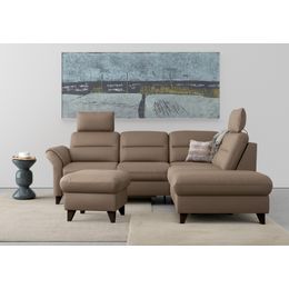 Sit & More Ecksofa SIT & MORE "Mellum L-Form", braun (nuss), B:253cm H:87cm T:212cm, 100% Polyester, Sofas, Ecksofa, Federkern, wahlweise mit Bettfunktion, Stauraum und Armteilfunktion