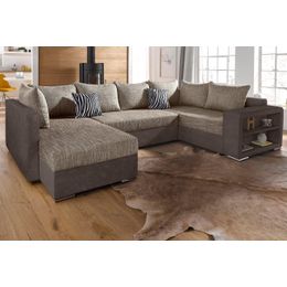 Wohnlandschaft Collection AB "John U-Form", braun (dunkelbraun, cappuccino), B:294cm H:80cm T:92cm, Kunstleder SOFTLUX / Struktur ( 20% Polyacryl, 80% Polyester );Zierkissen: 100% Polyester;Microfaser PRIMABELLE (100% Polyester) / Struktur ( 20% Polyacryl, 80% Polyester ), Sofas, Wohnlandschaft, mit Bettfunktion, wahlweise mit Federkern
