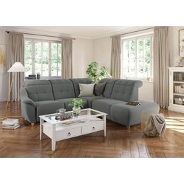 Ecksofa Home Affaire "Boston L-Form", grau, B:272cm, Struktur (100% Polyester);Luxus-Microfaser Florence (100% Polyester);Chenille (100% Polyester);NaturLEDER (reines Rindsleder), Sofas, Ecksofa, Kopfteilverstellung an jeder Sitzfl&auml;che, wahlweise Relaxfunktion