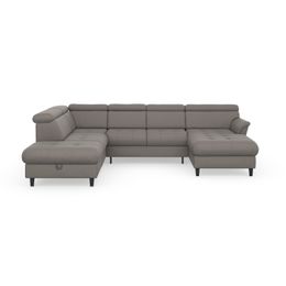 Sit & More Wohnlandschaft SIT & MORE "Marano U-Form", grau (grau 38), B:304cm T:216cm, 100% Polyester, Sofas, Wohnlandschaft, inklusive Kopfteilverstellung, wahlweise mit Bettfunktion, Bettkasten