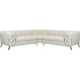 Chesterfield-Sofa LEONIQUE "Amaury L-Form", beige, B:264cm H:75cm T:262cm, Struktur (100% Polyester);Samtoptik (100% Polyester), Sofas, Chesterfield-Optik, Breite/Tiefe je 262 cm, Fußfarbe wählbar